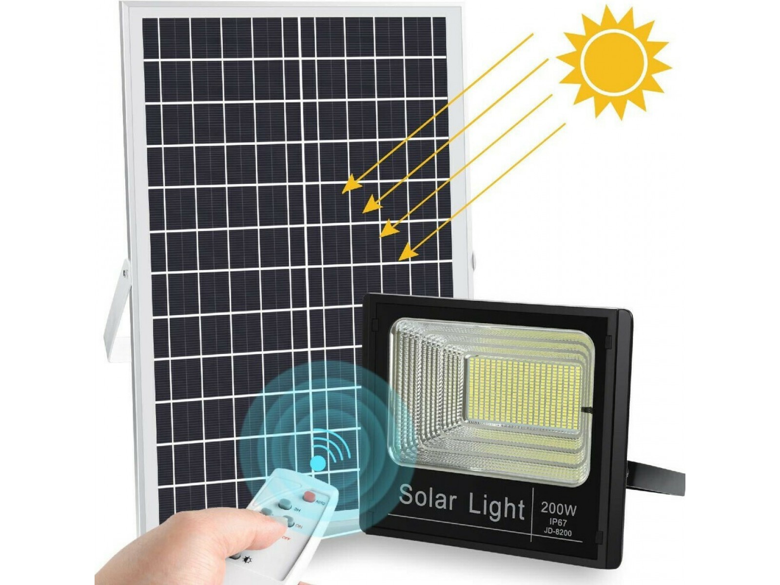 Στεγανός Ηλιακός Προβολέας Ισχύος 200W Με Τηλεχειριστήριο & Αισθητήρα ...